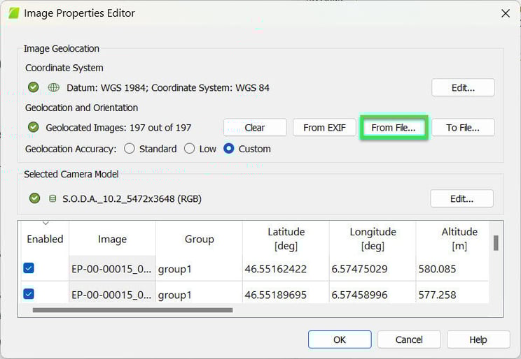 Select Geolocation File - PIX4Dmapper